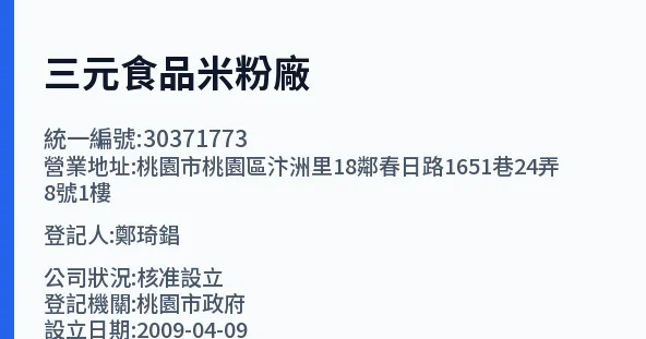 三元食品米粉廠的照片-統編 30371773(桃園市) 公司登記資料與營業項目詳細圖表