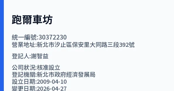 跑爾車坊的照片-統編 30372230(新北市) 公司登記資料與營業項目詳細圖表