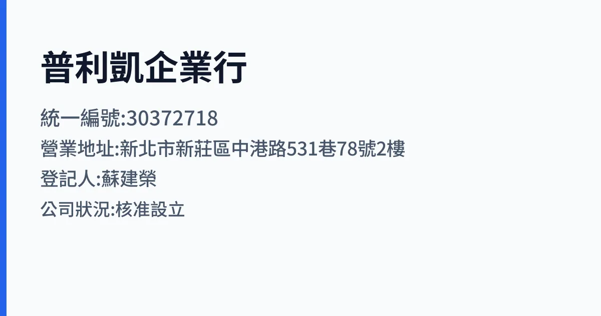 普利凱企業行 - 統編 30372718(新北市) 公司登記資料與營業項目詳細圖表