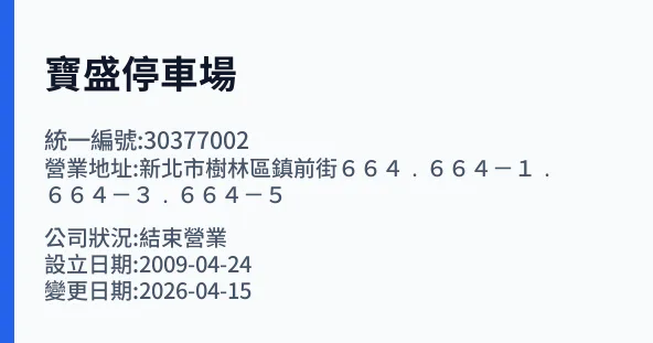 寶盛停車場的照片-統編 30377002(新北市) 公司登記資料與營業項目詳細圖表