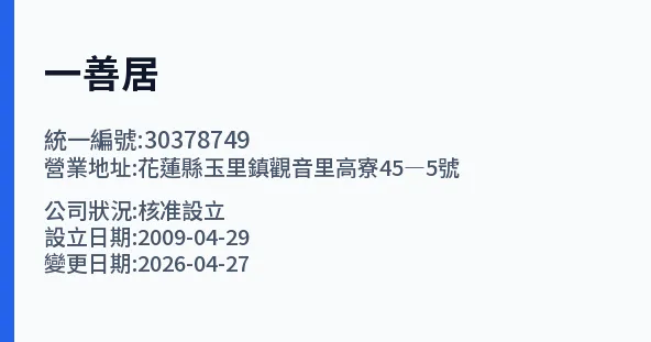 一善居的照片-統編 30378749(花蓮縣) 公司登記資料與營業項目詳細圖表