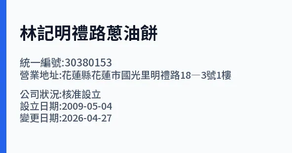 林記明禮路蔥油餅的照片-統編 30380153(花蓮縣) 公司登記資料與營業項目詳細圖表