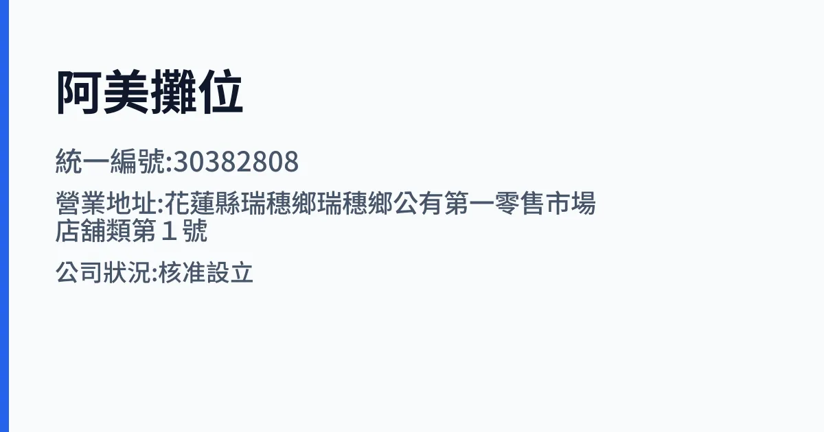 阿美攤位 - 統編 30382808(花蓮縣) 公司登記資料與營業項目詳細圖表