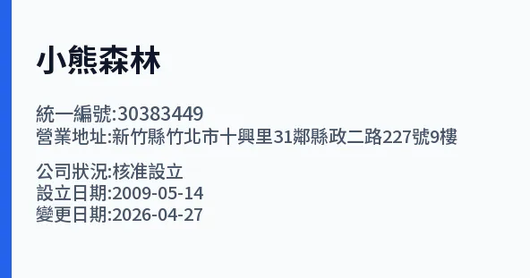 小熊森林的照片-統編 30383449(新竹縣) 公司登記資料與營業項目詳細圖表