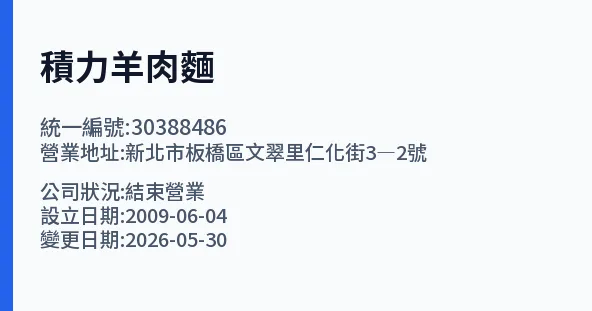 積力羊肉麵的照片-統編 30388486(新北市) 公司登記資料與營業項目詳細圖表