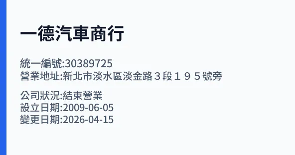 一德汽車商行的照片-統編 30389725(新北市) 公司登記資料與營業項目詳細圖表
