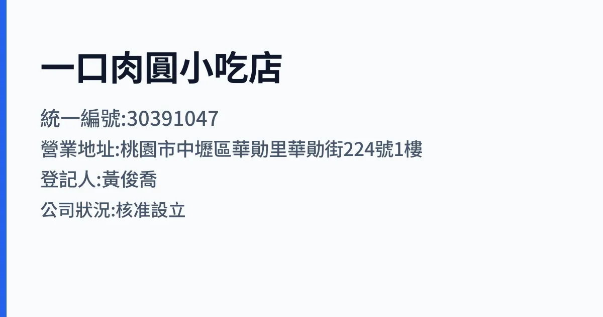 一口肉圓小吃店 - 統編 30391047(桃園市) 公司登記資料與營業項目詳細圖表