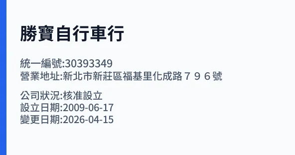 勝寶自行車行的照片-統編 30393349(新北市) 公司登記資料與營業項目詳細圖表
