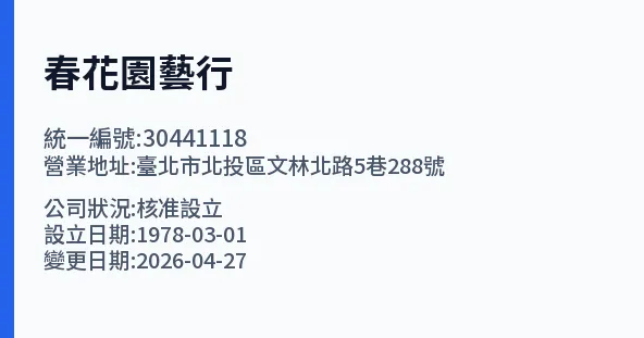 春花園藝行的照片-統編 30441118(臺北市) 公司登記資料與營業項目詳細圖表