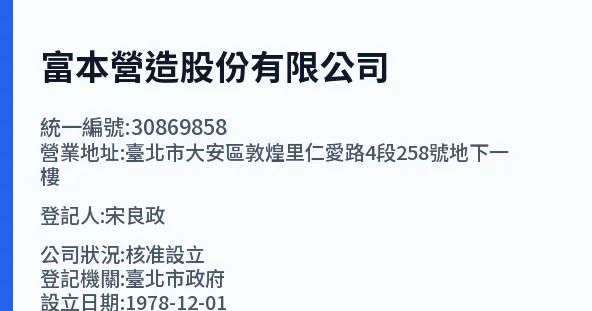 富本營造股份有限公司的照片-統編 30869858(臺北市) 公司登記資料與營業項目詳細圖表
