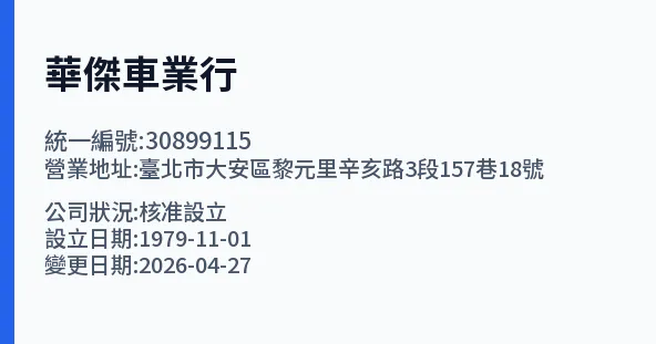 華傑車業行的照片-統編 30899115(臺北市) 公司登記資料與營業項目詳細圖表