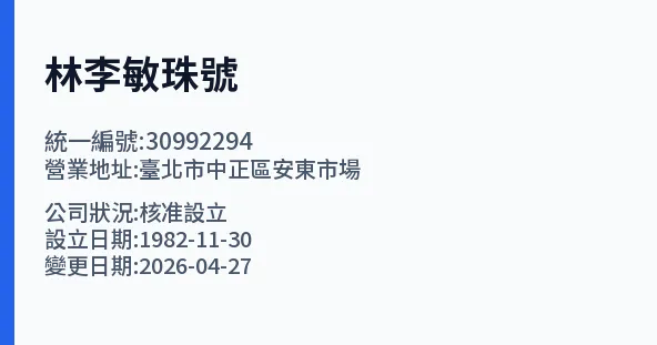林李敏珠號的照片-統編 30992294(臺北市) 公司登記資料與營業項目詳細圖表
