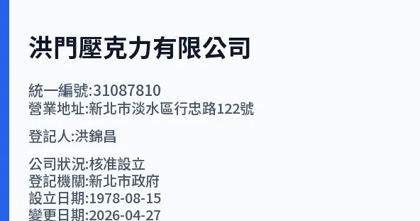 洪門壓克力有限公司的照片-統編 31087810(新北市) 公司登記資料與營業項目詳細圖表