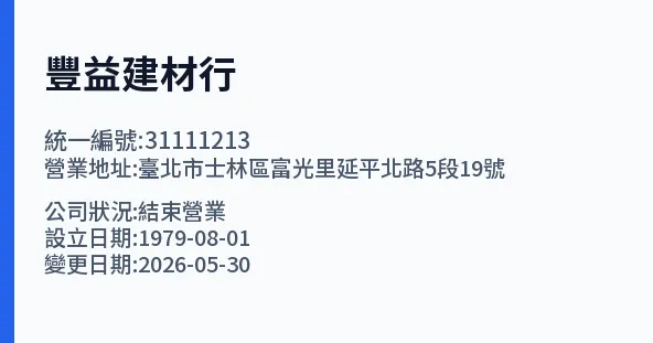 豐益建材行的照片-統編 31111213(臺北市) 公司登記資料與營業項目詳細圖表