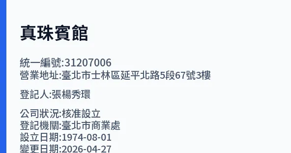 真珠賓館的照片-統編 31207006(臺北市) 公司登記資料與營業項目詳細圖表