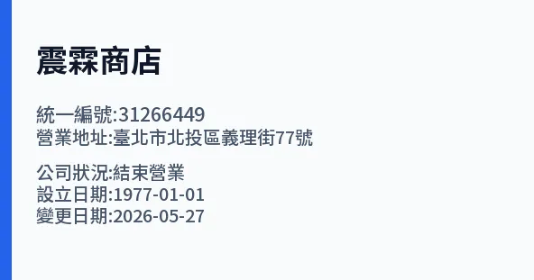 震霖商店的照片-統編 31266449(臺北市) 公司登記資料與營業項目詳細圖表