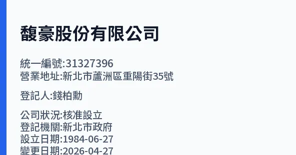 馥豪股份有限公司的照片-統編 31327396(新北市) 公司登記資料與營業項目詳細圖表