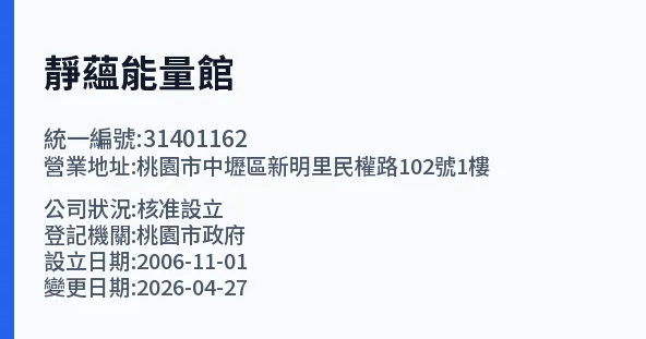 靜蘊能量館的照片-統編 31401162(桃園市) 公司登記資料與營業項目詳細圖表