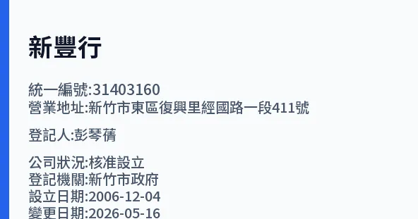 新豐行的照片-統編 31403160(新竹市) 公司登記資料與營業項目詳細圖表