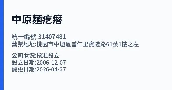 中原麵疙瘩的照片-統編 31407481(桃園市) 公司登記資料與營業項目詳細圖表