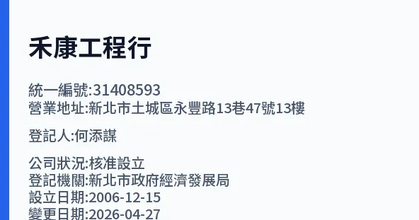 禾康工程行的照片-統編 31408593(新北市) 公司登記資料與營業項目詳細圖表