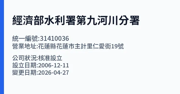 經濟部水利署第九河川分署的照片-統編 31410036(花蓮縣) 公司登記資料與營業項目詳細圖表