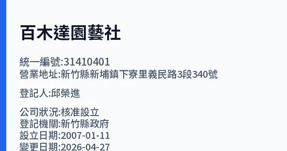 百木達園藝社的照片-統編 31410401(新竹縣) 公司登記資料與營業項目詳細圖表