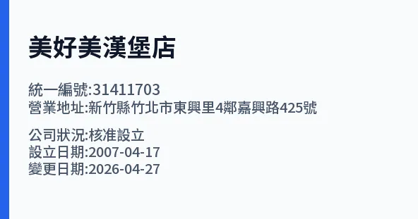美好美漢堡店的照片-統編 31411703(新竹縣) 公司登記資料與營業項目詳細圖表
