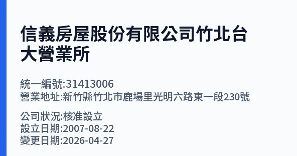 信義房屋股份有限公司竹北台大營業所的照片-統編 31413006(新竹縣) 公司登記資料與營業項目詳細圖表