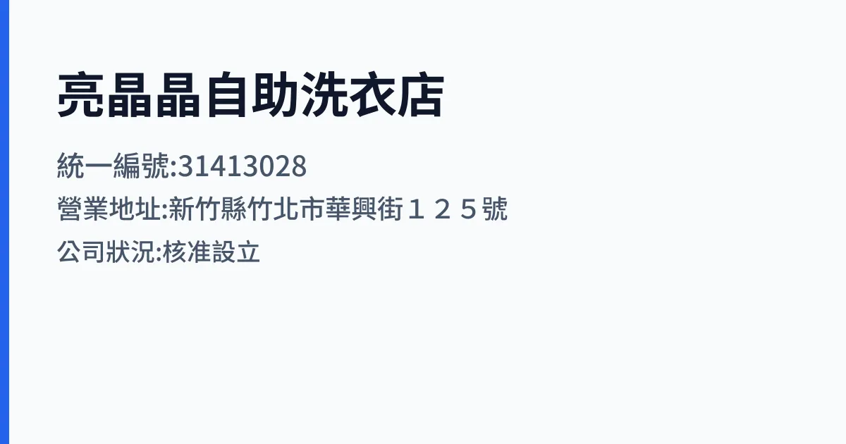 亮晶晶自助洗衣店 - 統編 31413028（新竹縣） 公司登記資料與營業項目詳細圖表