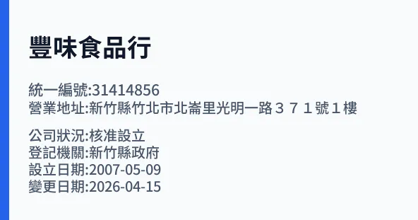 豐味食品行的照片-統編 31414856(新竹縣) 公司登記資料與營業項目詳細圖表