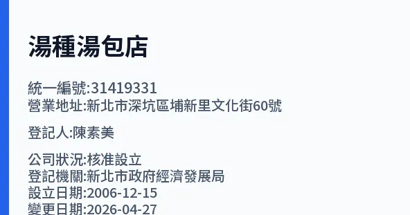 湯種湯包店的照片-統編 31419331(新北市) 公司登記資料與營業項目詳細圖表