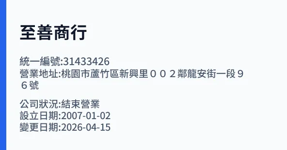 至善商行的照片-統編 31433426(桃園市) 公司登記資料與營業項目詳細圖表