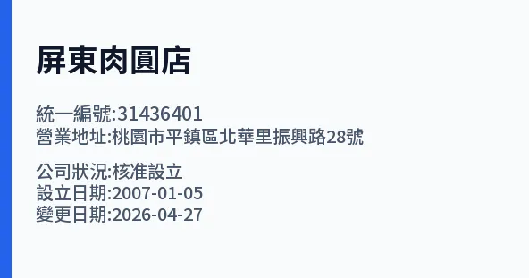 屏東肉圓店的照片-統編 31436401(桃園市) 公司登記資料與營業項目詳細圖表
