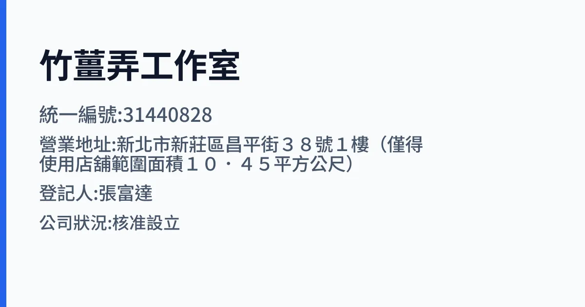 竹薑弄工作室 - 統編 31440828(新北市) 公司登記資料與營業項目詳細圖表