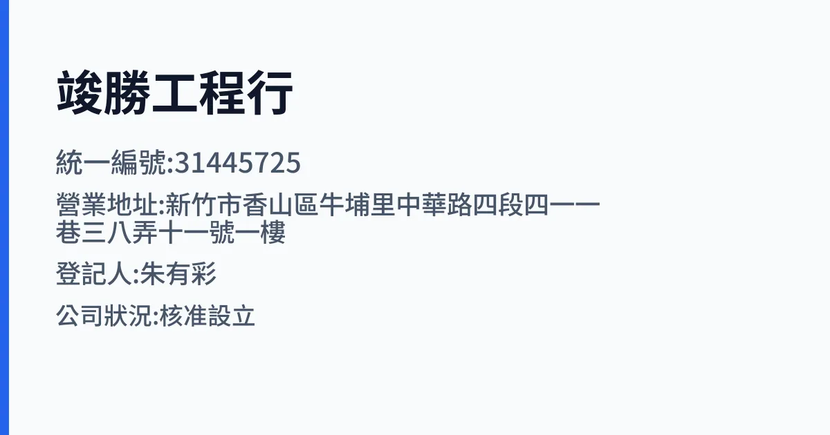 竣勝工程行 - 統編 31445725(新竹市) 公司登記資料與營業項目詳細圖表