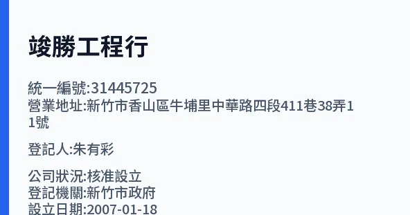 竣勝工程行的照片-統編 31445725(新竹市) 公司登記資料與營業項目詳細圖表