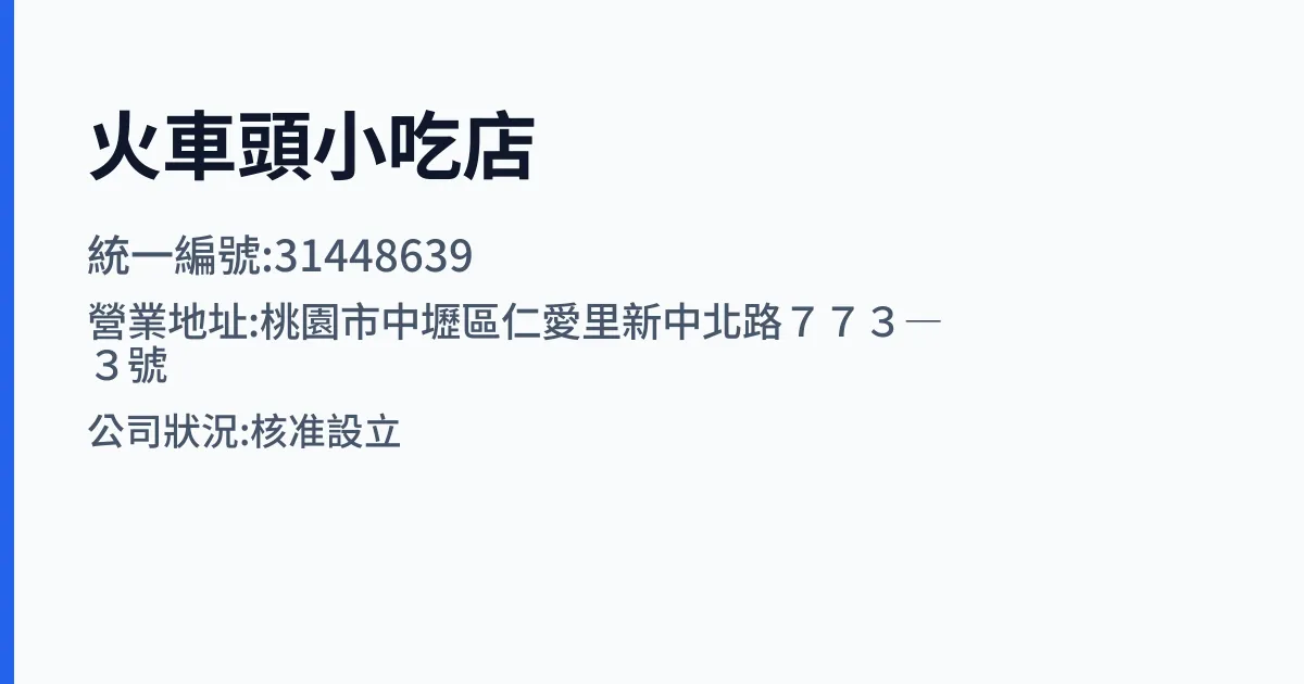 火車頭小吃店 - 統編 31448639(桃園市) 公司登記資料與營業項目詳細圖表