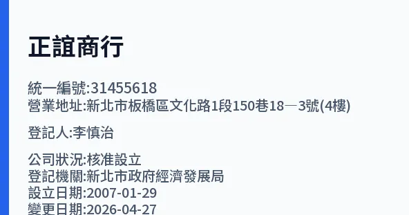 正誼商行的照片-統編 31455618(新北市) 公司登記資料與營業項目詳細圖表