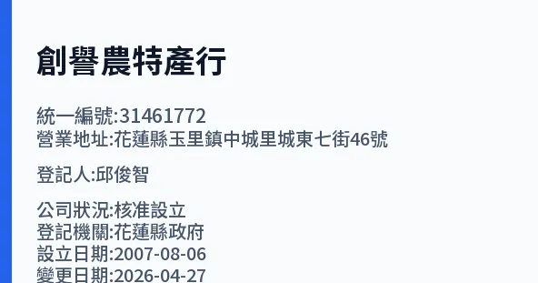 創譽農特產行的照片-統編 31461772(花蓮縣) 公司登記資料與營業項目詳細圖表