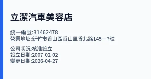 立潔汽車美容店的照片-統編 31462478(新竹市) 公司登記資料與營業項目詳細圖表