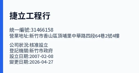 捷立工程行的照片-統編 31466158(新竹市) 公司登記資料與營業項目詳細圖表