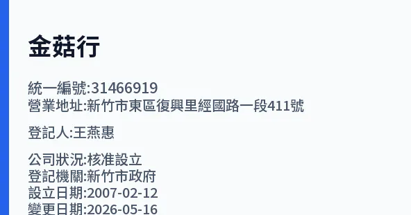 金菇行的照片-統編 31466919(新竹市) 公司登記資料與營業項目詳細圖表
