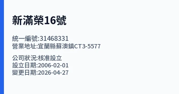 新滿榮16號的照片-統編 31468331(宜蘭縣) 公司登記資料與營業項目詳細圖表