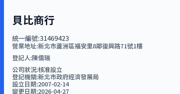 貝比商行的照片-統編 31469423(新北市) 公司登記資料與營業項目詳細圖表