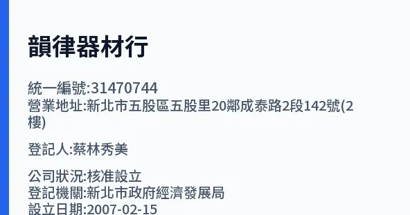 韻律器材行的照片-統編 31470744(新北市) 公司登記資料與營業項目詳細圖表