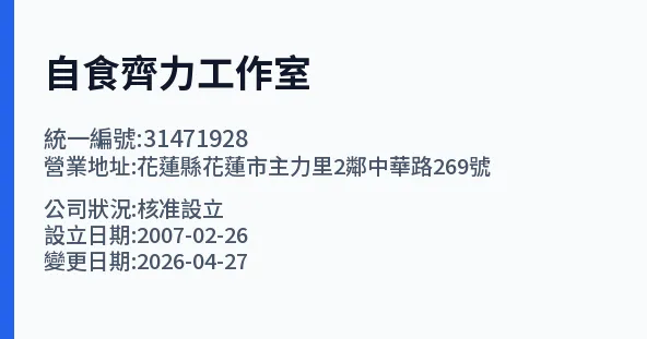 自食齊力工作室的照片-統編 31471928(花蓮縣) 公司登記資料與營業項目詳細圖表
