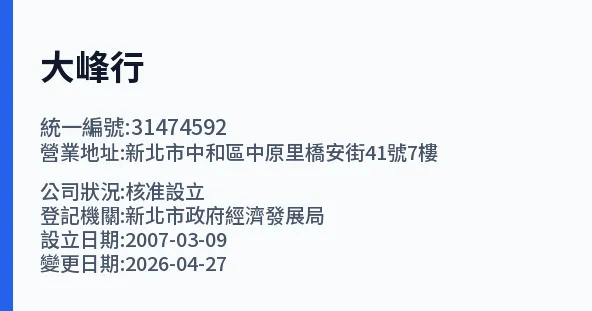 大峰行的照片-統編 31474592(新北市) 公司登記資料與營業項目詳細圖表