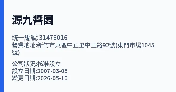 源九醬園的照片-統編 31476016(新竹市) 公司登記資料與營業項目詳細圖表