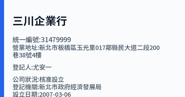 三川企業行的照片-統編 31479999(新北市) 公司登記資料與營業項目詳細圖表